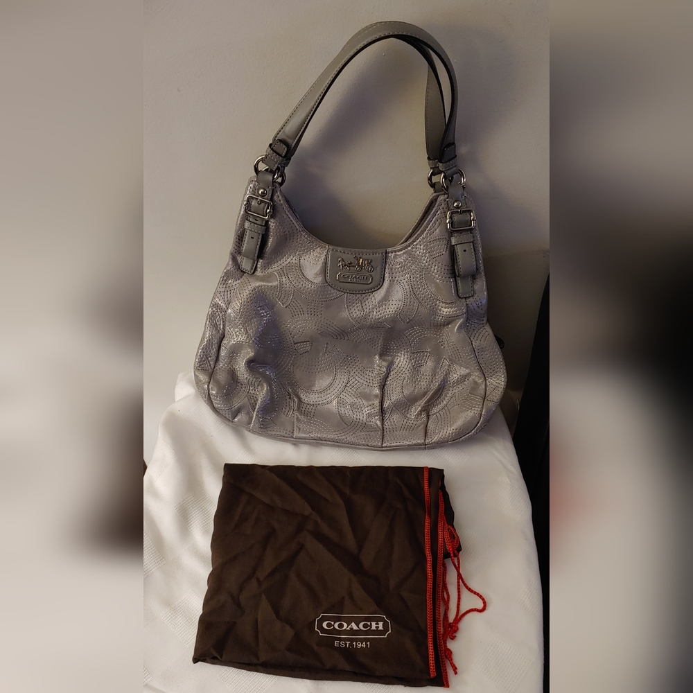 Coach Gray Sateen Madison Purse - Gem